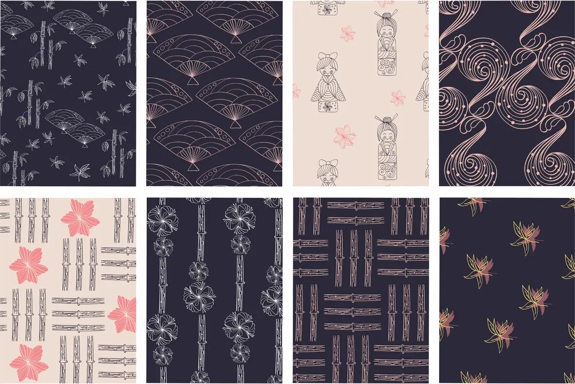 Line art Japanese Pattern Collection Graphics - YouWorkForThem