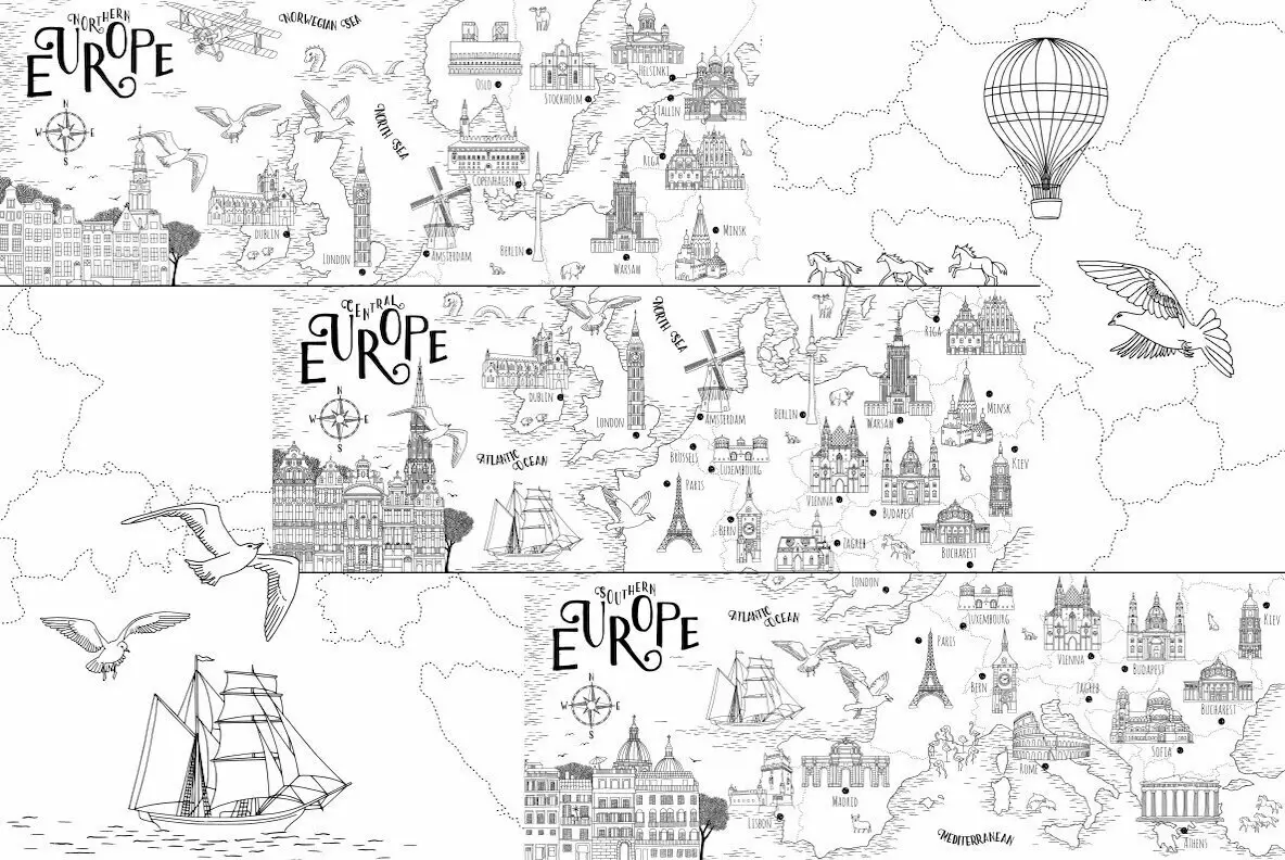 Map of Europe - Hand Drawn Map Set Graphics - YouWorkForThem