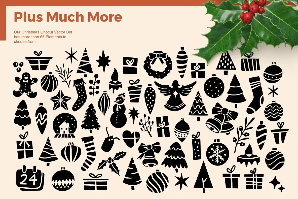 Christmas Linocut Vector Set Graphics - YouWorkForThem