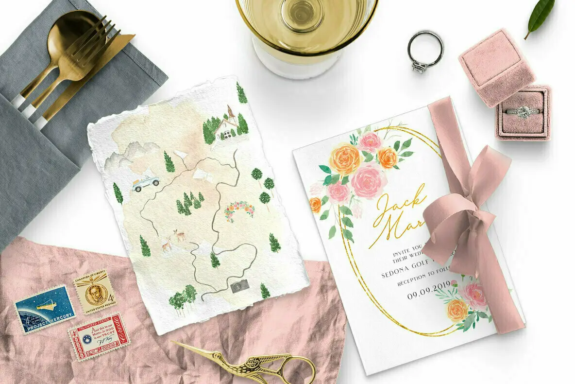 Watercolour Wedding Map Creator Kit Graphics - YouWorkForThem