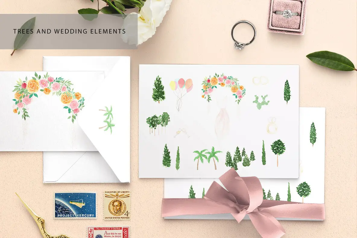 Watercolour Wedding Map Creator Kit Graphics - YouWorkForThem