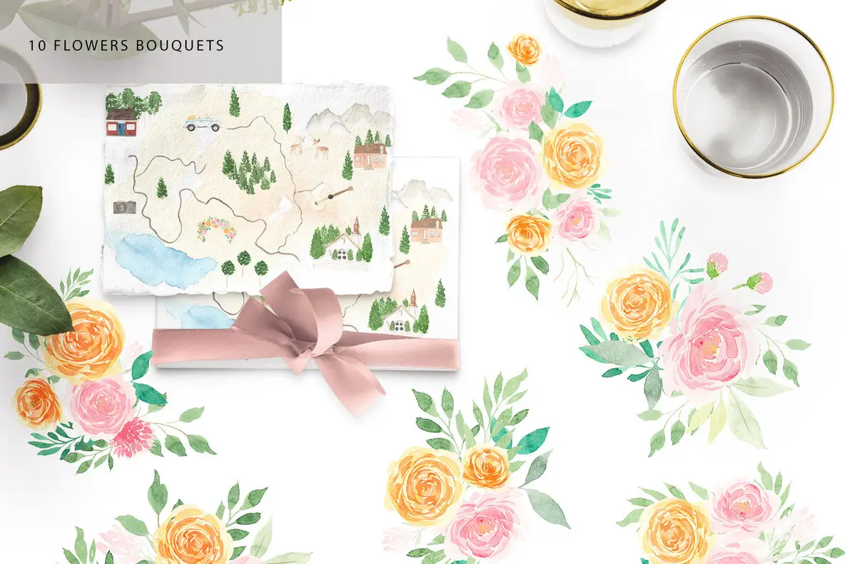 Watercolour Wedding Map Creator Kit Graphics - YouWorkForThem