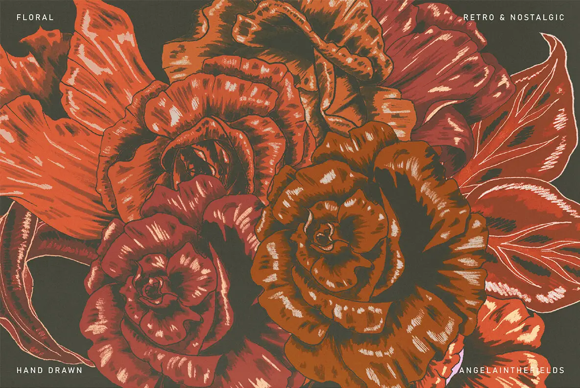 Dark Demure Floral Illustration Set Graphics - YouWorkForThem