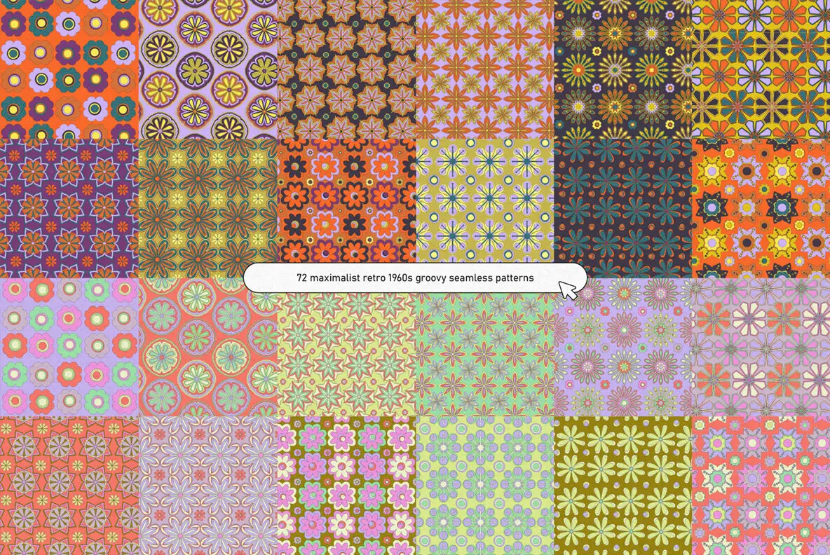 Sixties Vector Floral Patterns Graphics - YouWorkForThem