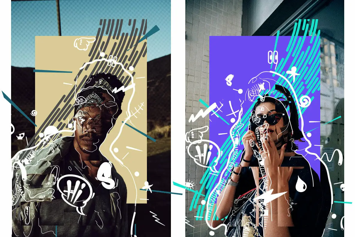 Scribble Doodle Collage Photoshop Action - YouWorkForThem