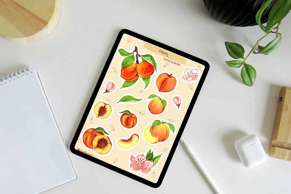 Peach Watercolor Set Illustrations - YouWorkForThem