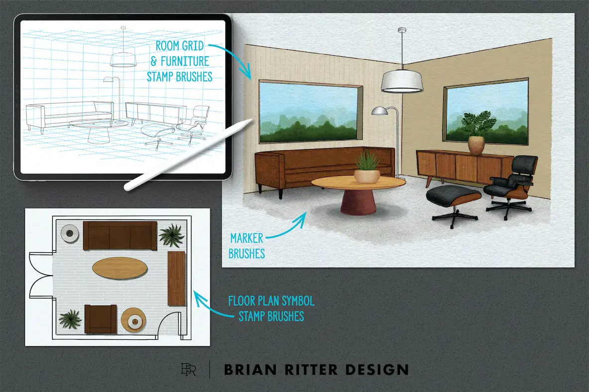 Interior Design Toolkit for Procreate - YouWorkForThem