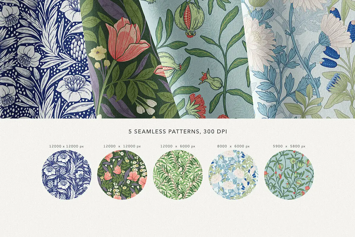 William Morris Style Patterns Set Graphics - YouWorkForThem
