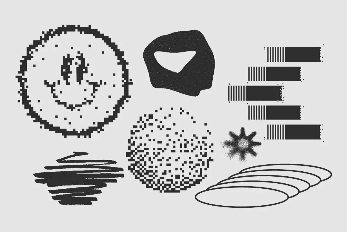 120 Vector Dither Textured Clip Art Shapes Set Abstract - YouWorkForThem