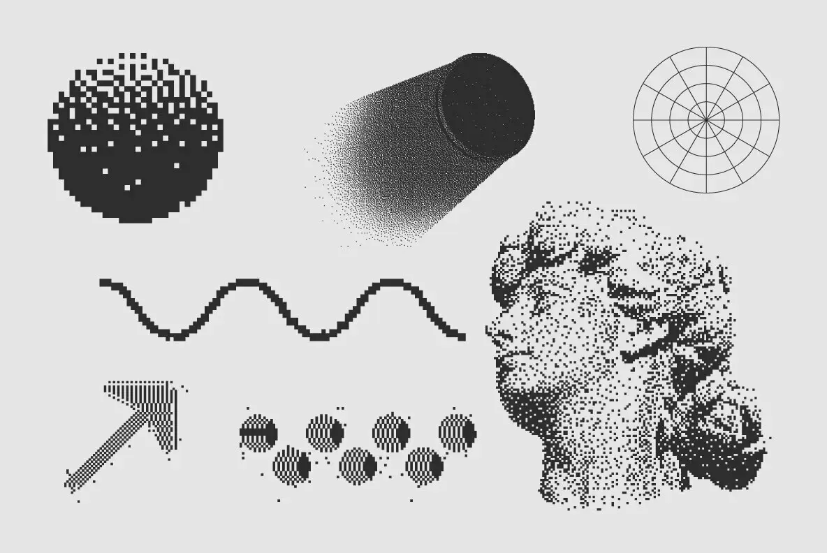 120 Vector Dither Textured Clip Art Shapes Set Abstract - YouWorkForThem