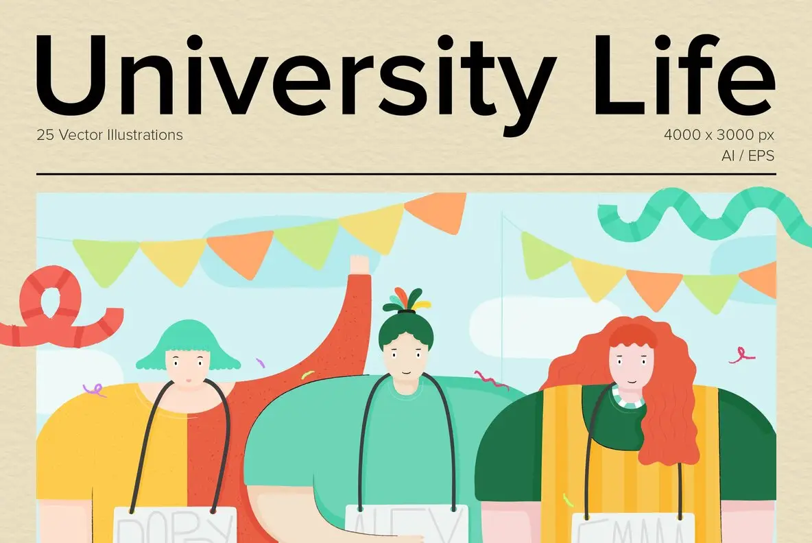 University Life Illustrations - Creative Graphics for Students People ...