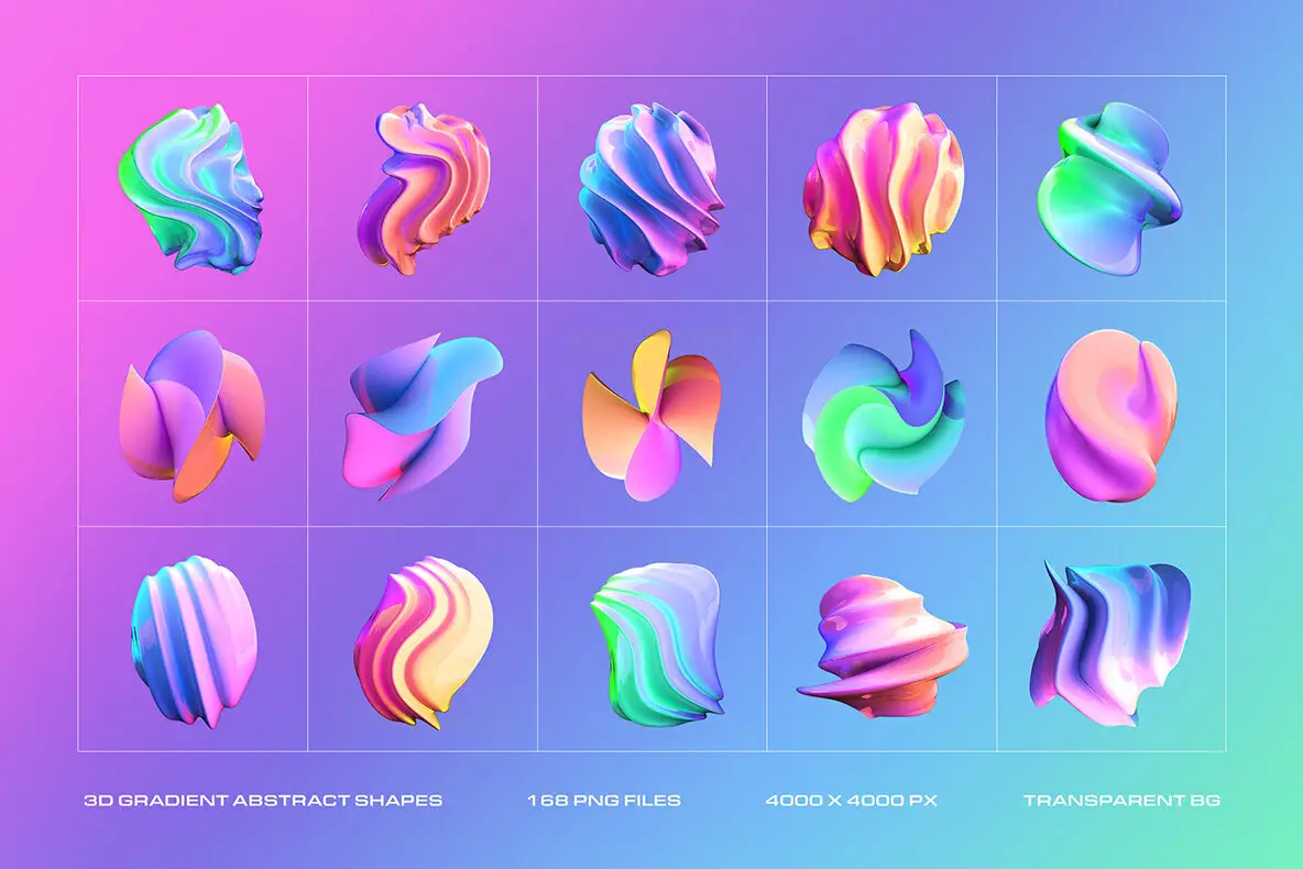 3D Gradient Abstract Shapes Graphics - YouWorkForThem