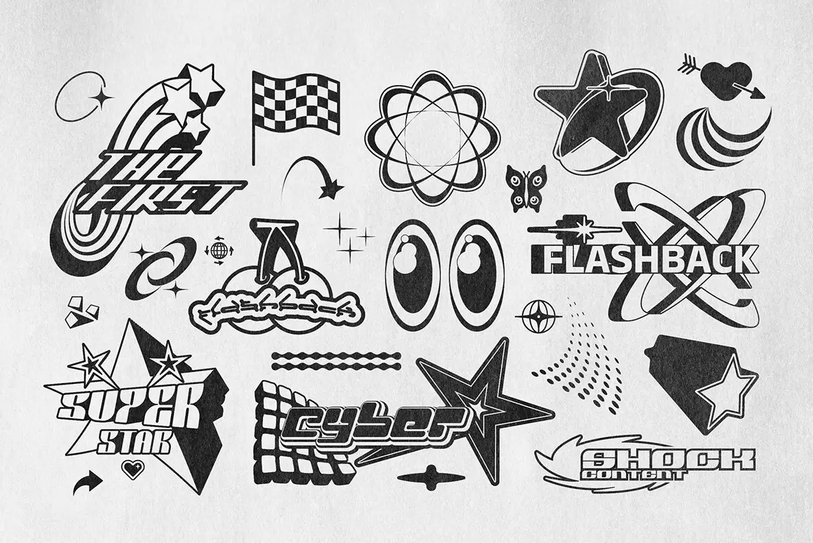 Y2K 240 Shapes Badges Graphic Styles Graphics - YouWorkForThem