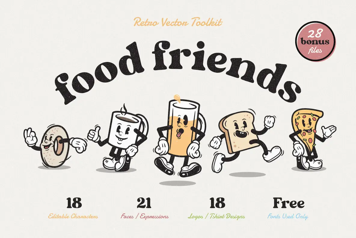 Food Friends Vintage Logos Mascots Graphics - YouWorkForThem