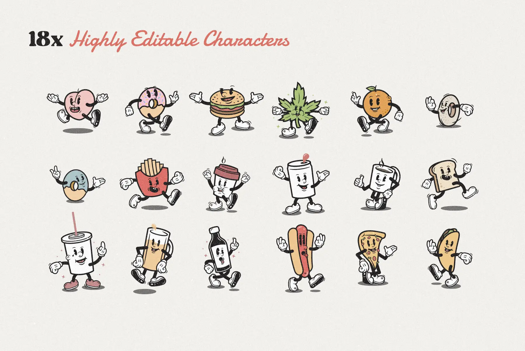 Food Friends Vintage Logos Mascots Graphics - YouWorkForThem