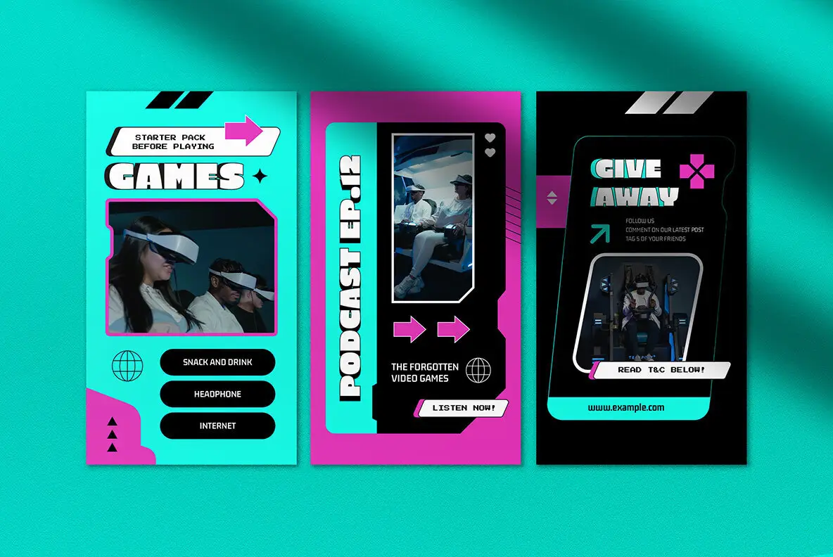 Cyan Pink Y2K Video Game Instagram Pack Graphics - YouWorkForThem