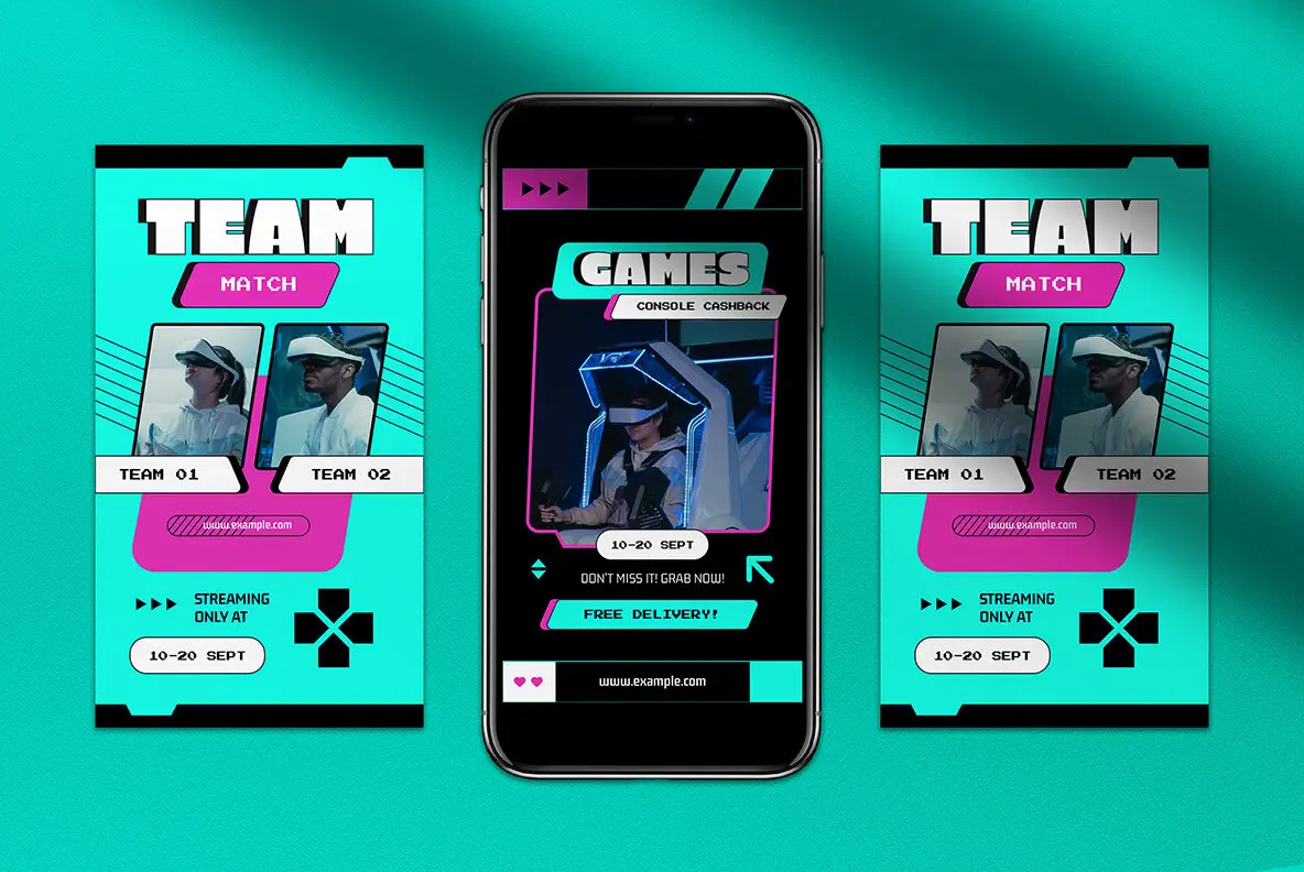 Cyan Pink Y2K Video Game Instagram Pack Graphics - YouWorkForThem