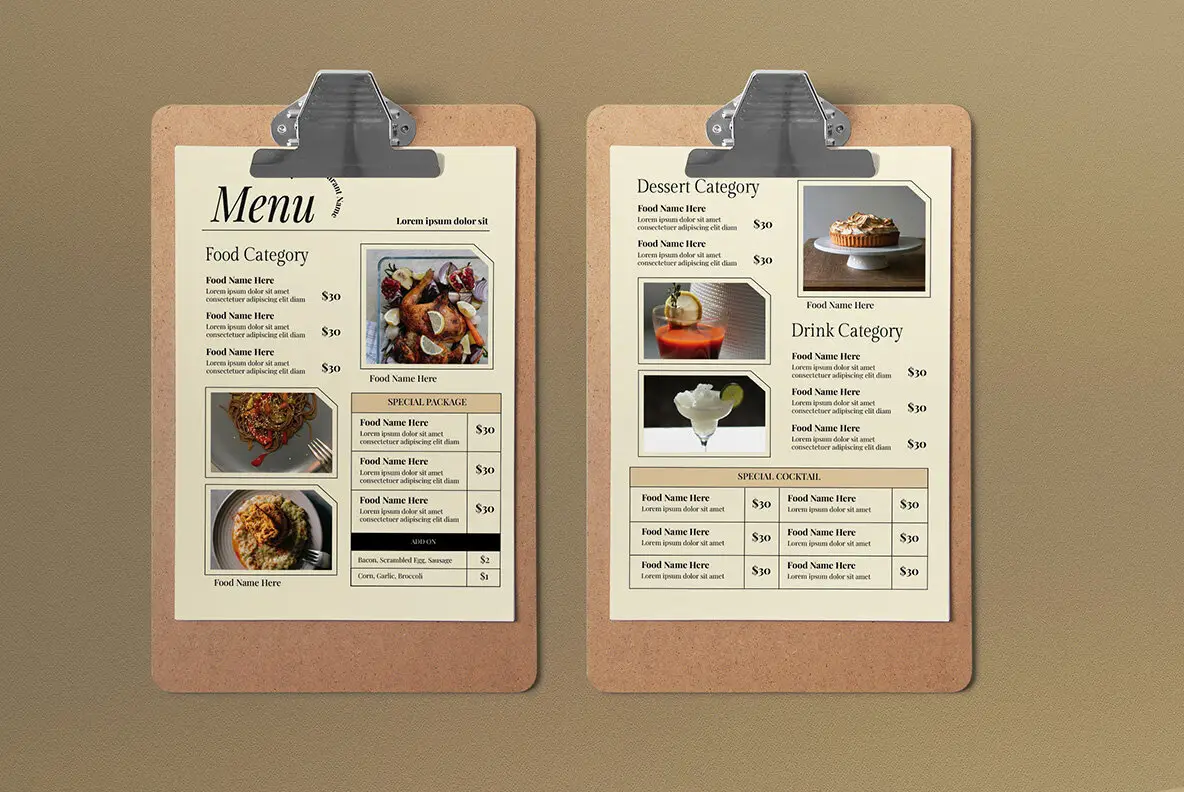 Beige Minimalist Food Menu Mockups - YouWorkForThem