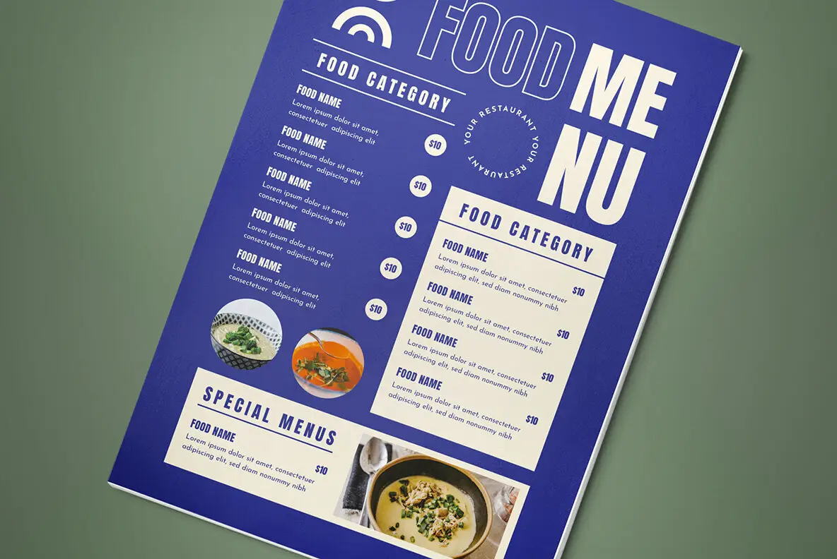 Blue Minimalist Food Menu Mockups - YouWorkForThem