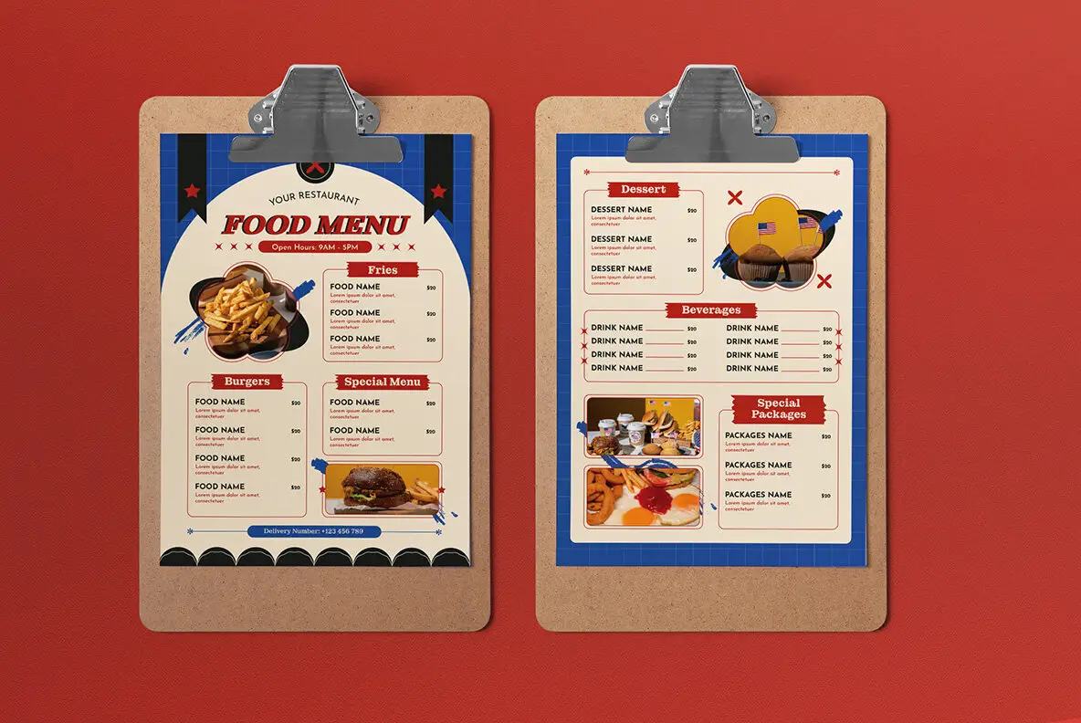 Blue Vintage American Food Menu Graphics - YouWorkForThem