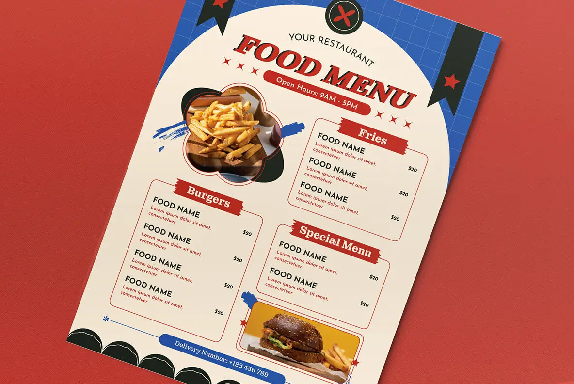 Blue Vintage American Food Menu Graphics - YouWorkForThem