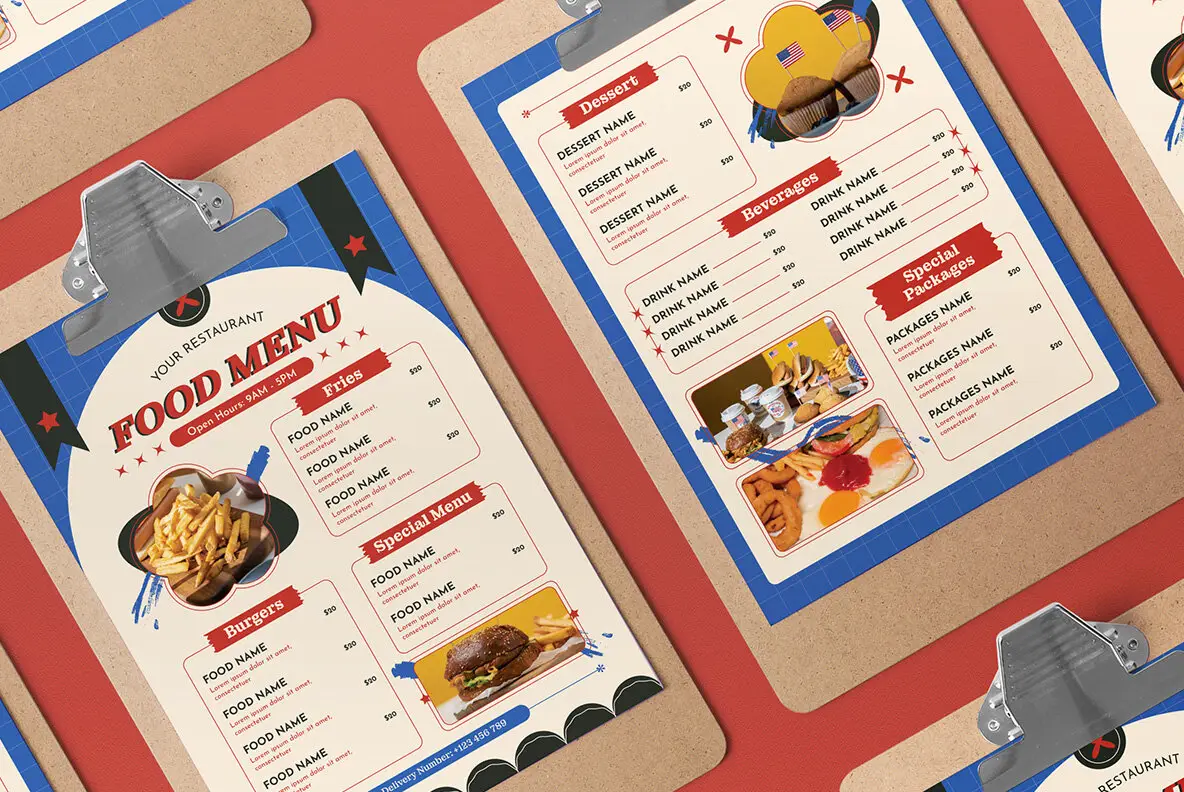 Blue Vintage American Food Menu Graphics - YouWorkForThem