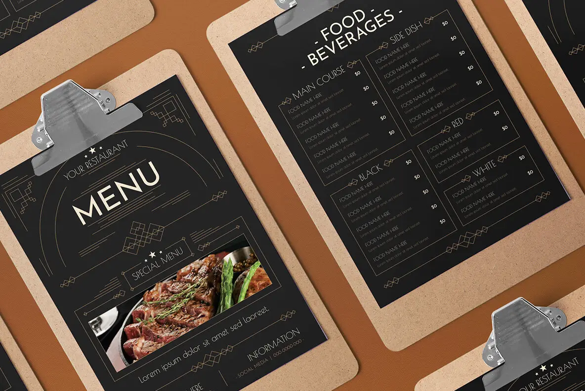 Brown Art Deco Food Menu Graphics - YouWorkForThem