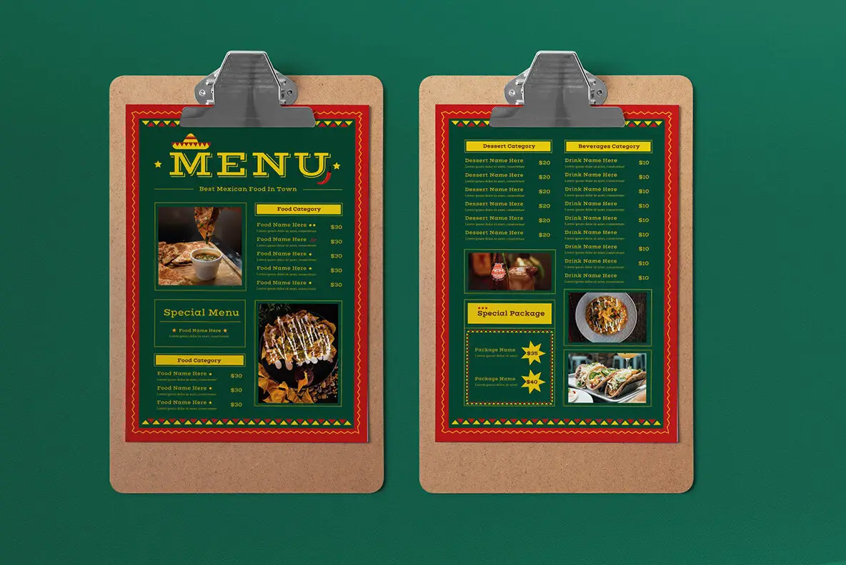 Green Flat Design Food Menu Mockups - YouWorkForThem