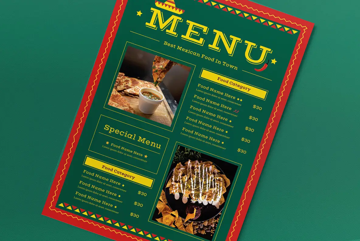 Green Flat Design Food Menu Mockups - YouWorkForThem