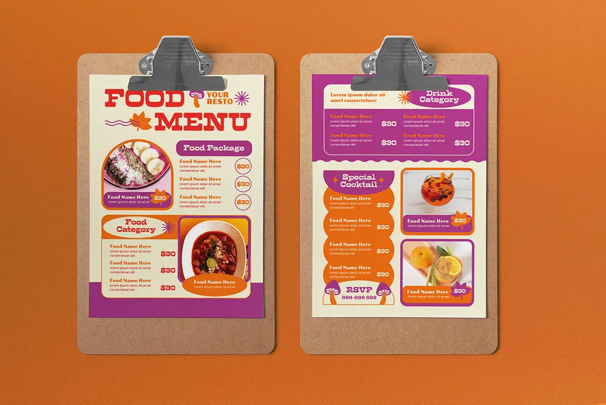 Orange Modern Food Menu Mockups - YouWorkForThem