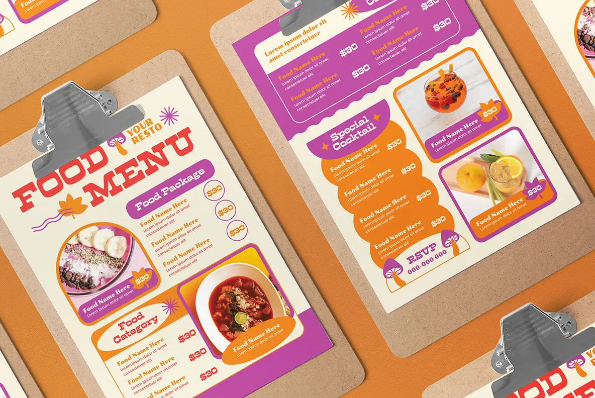 Orange Modern Food Menu Mockups - YouWorkForThem