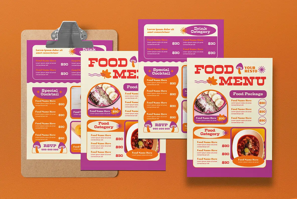 Orange Modern Food Menu Mockups - YouWorkForThem