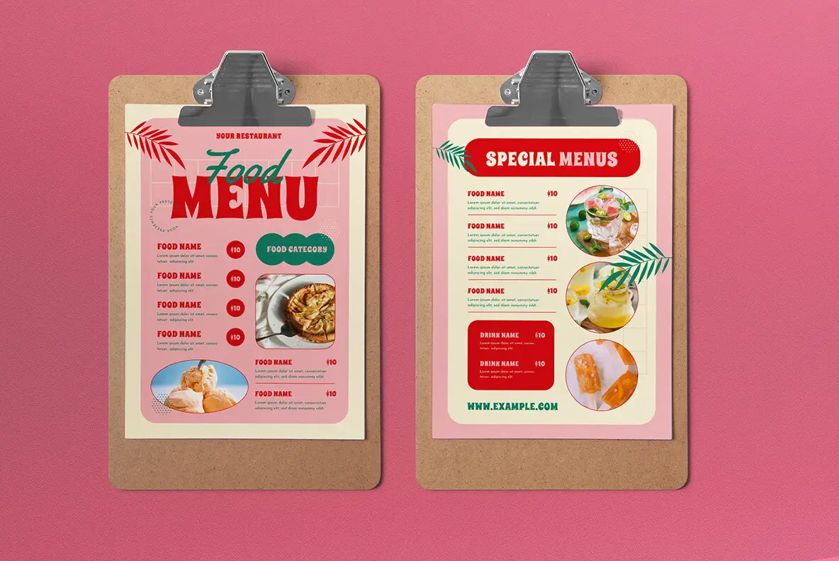 Pink Summer Food Menu Mockups - YouWorkForThem