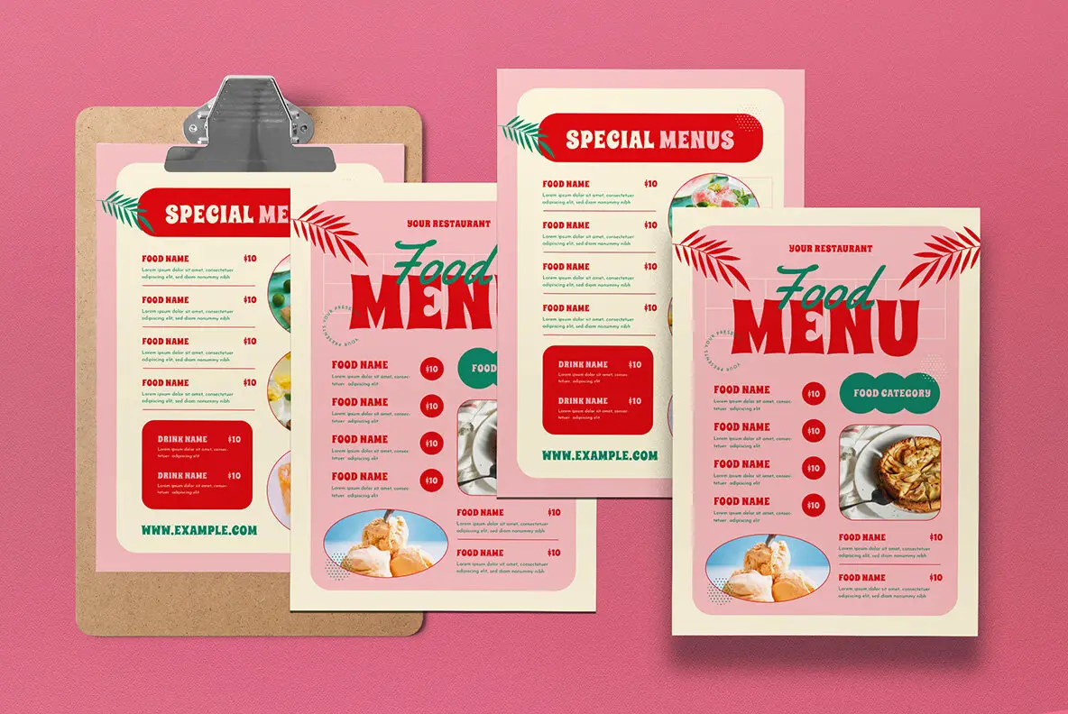Pink Summer Food Menu Mockups - YouWorkForThem