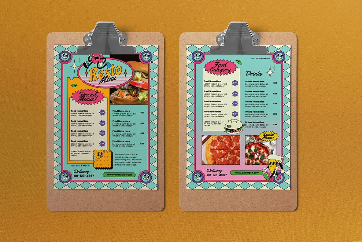 Blue Resto Retro Food Menu Graphics - YouWorkForThem