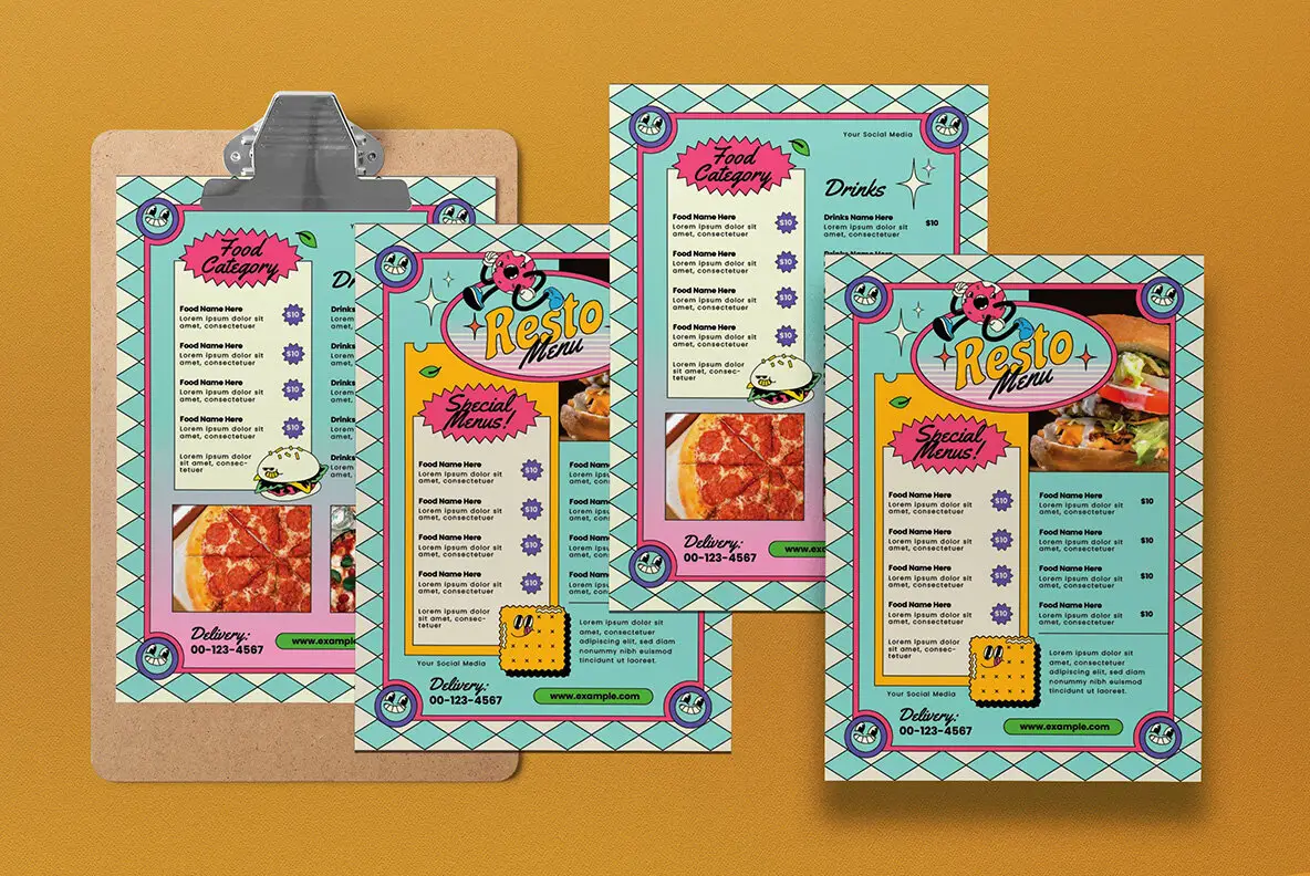 Blue Resto Retro Food Menu Graphics - YouWorkForThem