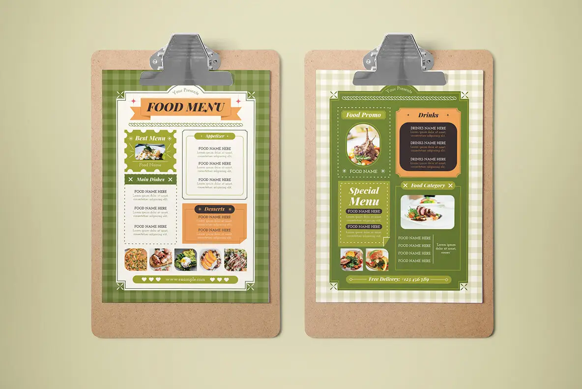 Green Flat Design Food Menu Mockups - YouWorkForThem