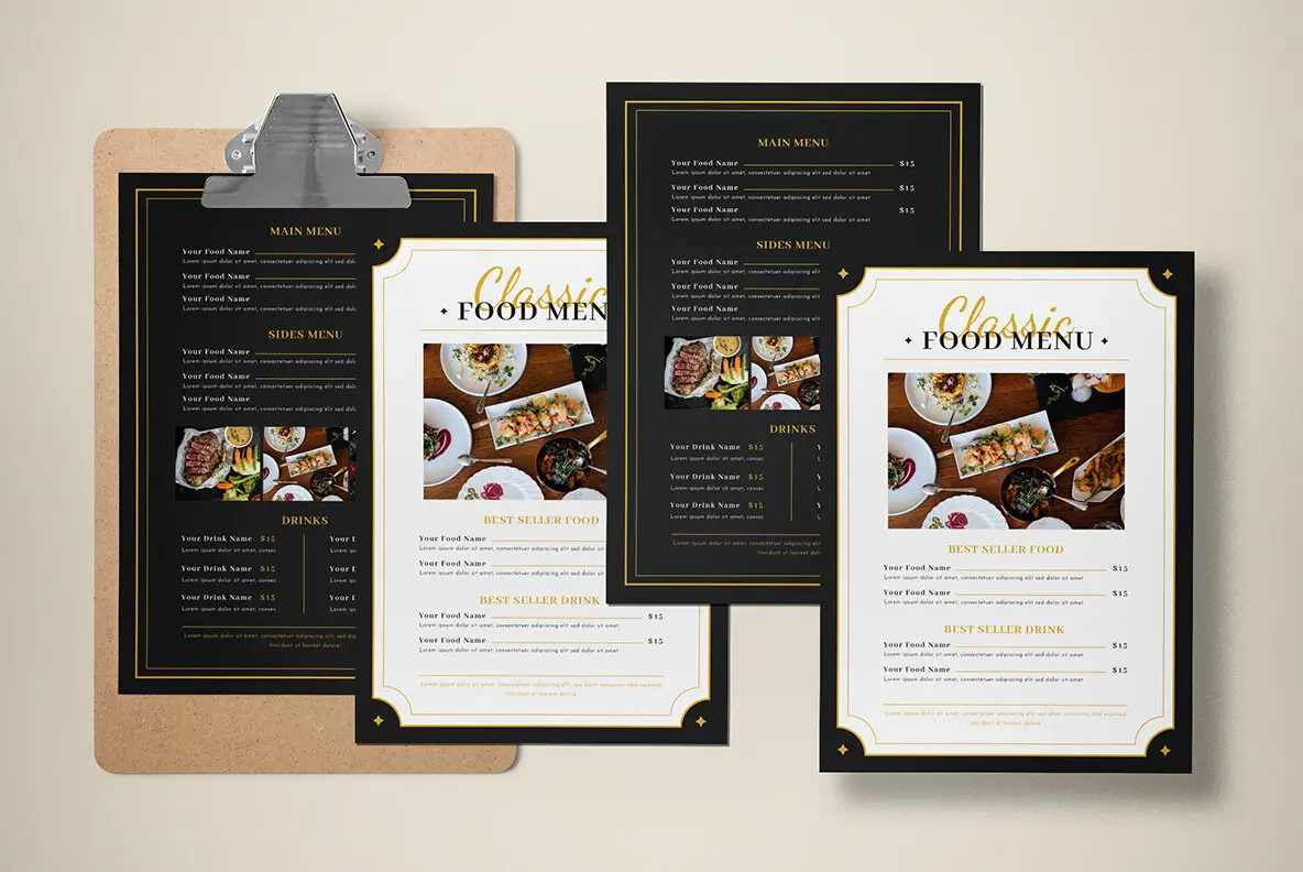 Grey Classic Restaurant Food Menu Graphics - YouWorkForThem