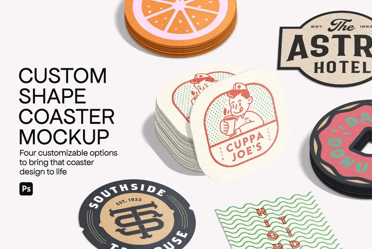 Custom Shape Coaster Mockup Graphics - YouWorkForThem