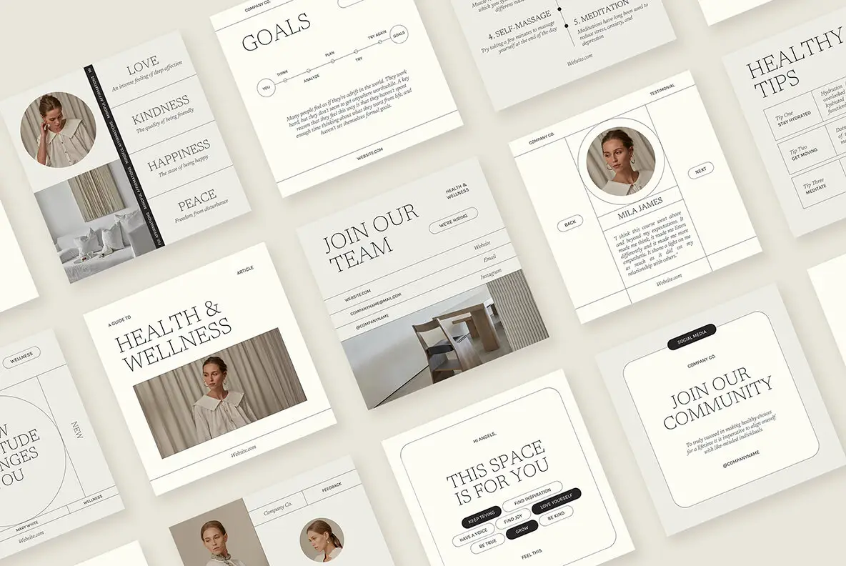 Wellness Instagram Social Media Pack Canva PS Instagram - YouWorkForThem