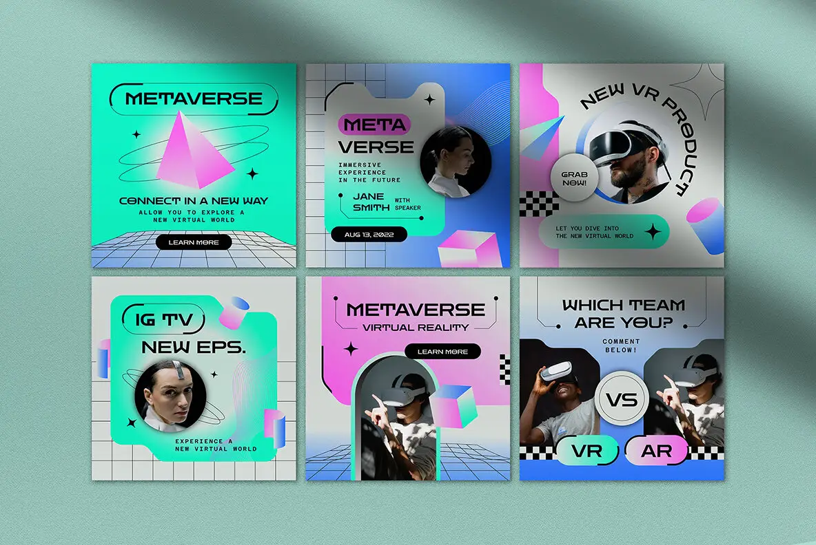 Green 90s Gradient Metaverse Instagram Pack Graphics - YouWorkForThem