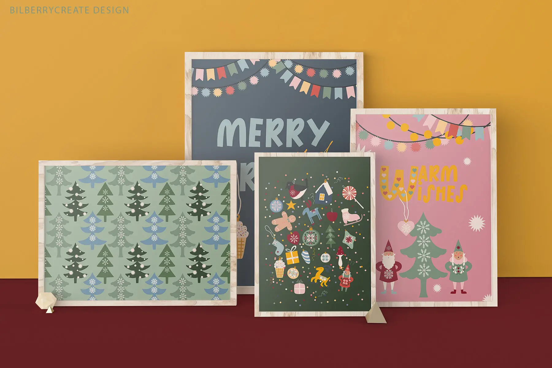 Merry and Bright Christmas Art Set Graphics - YouWorkForThem