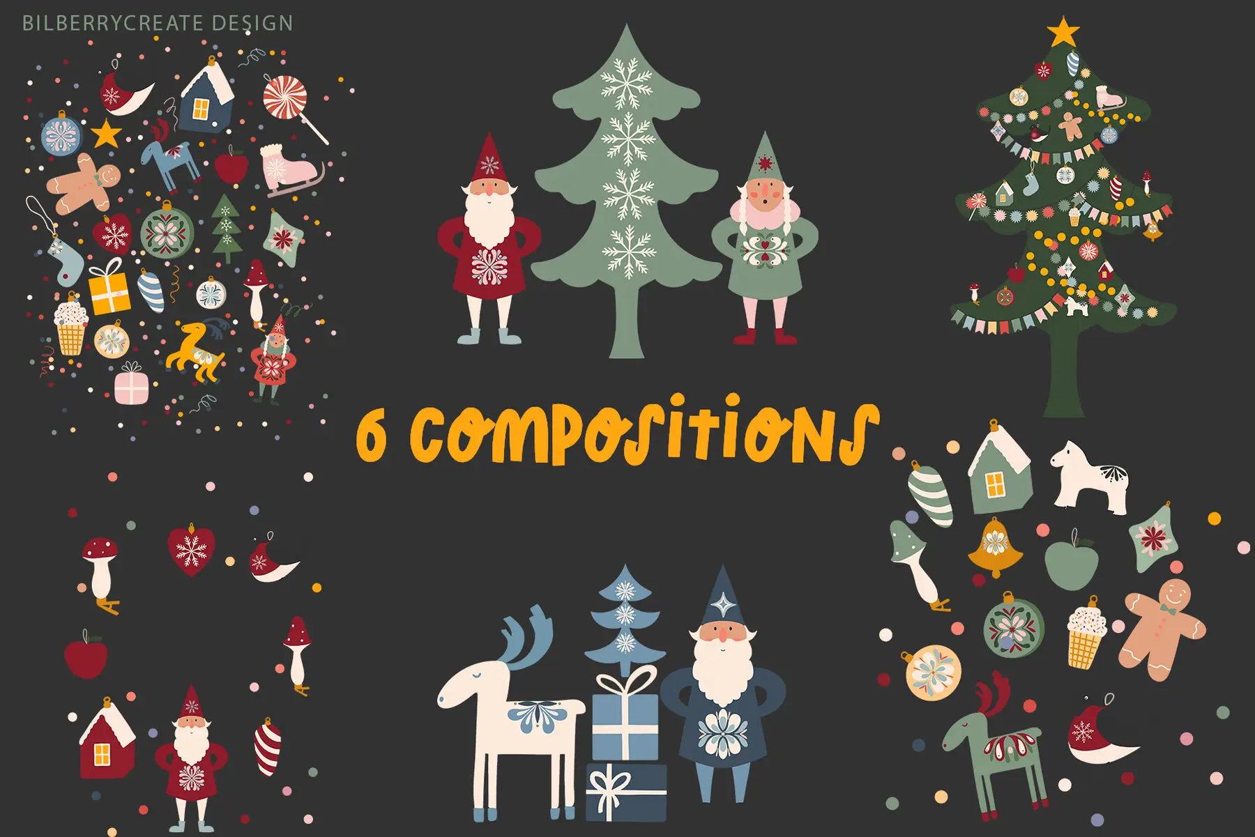 Merry and Bright Christmas Art Set Graphics - YouWorkForThem