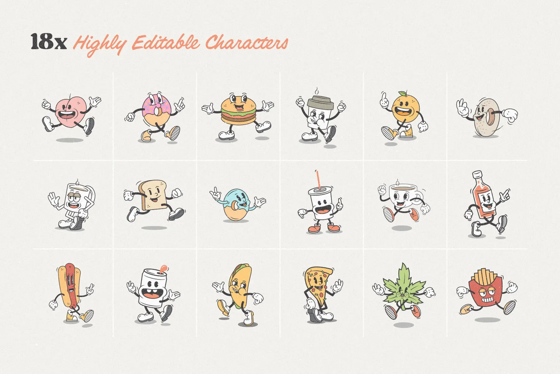 Food Friends v2.0 - Vintage Mascot Logos Characters Graphics ...