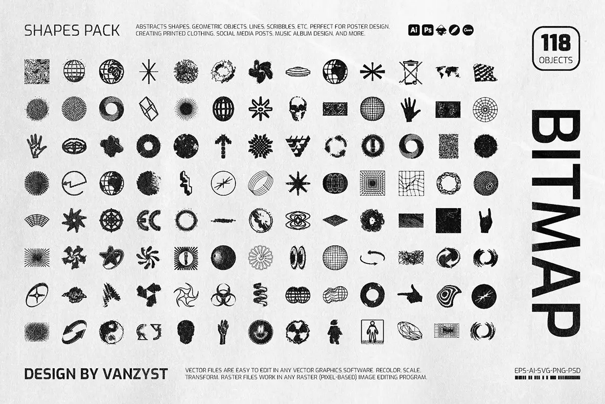 138 Bitmap Vector Shapes Pack Graphics - YouWorkForThem