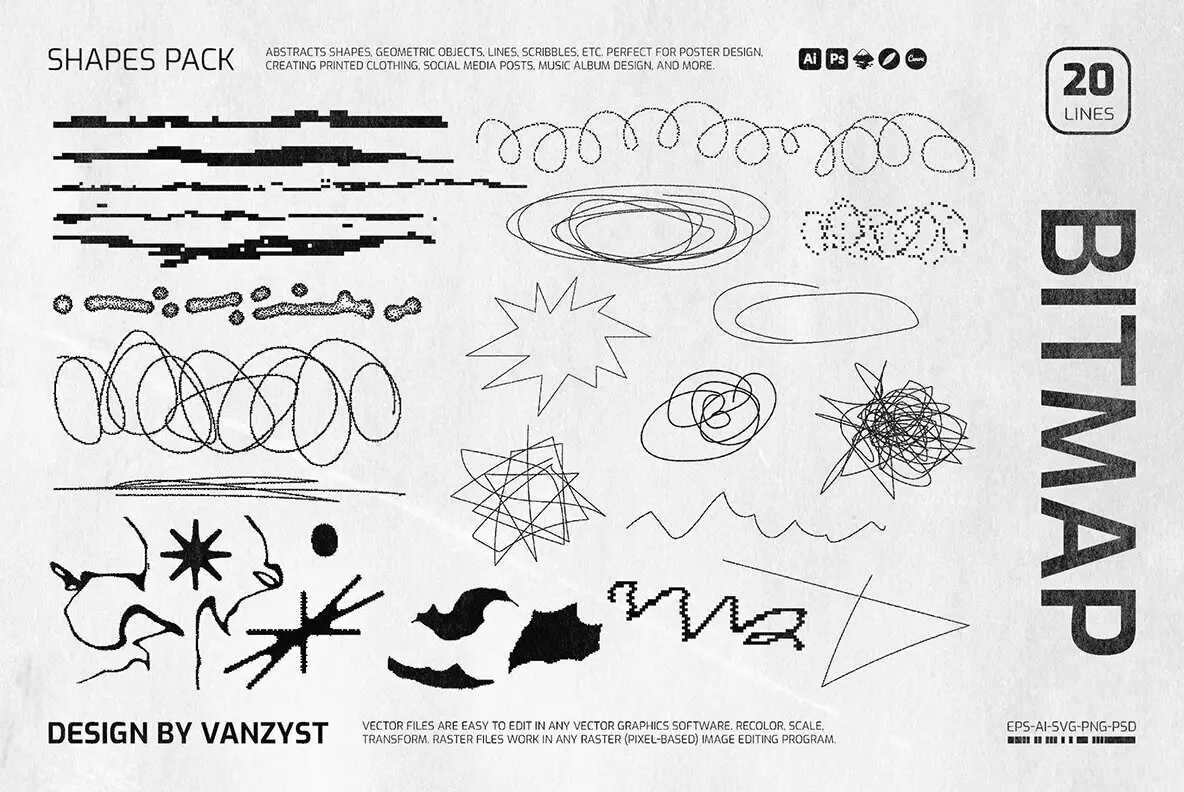 138 Bitmap Vector Shapes Pack Graphics - YouWorkForThem
