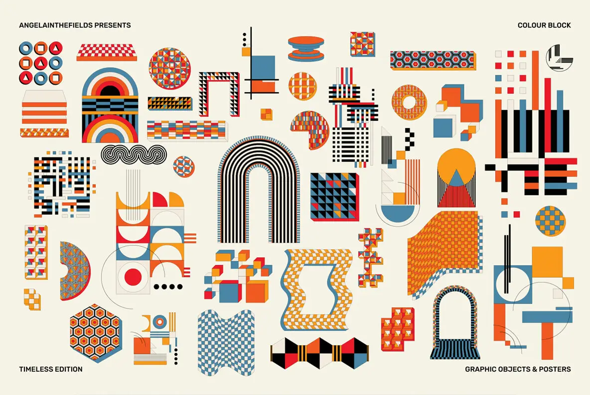 Retro Colour Block Vector Objects Graphics - YouWorkForThem