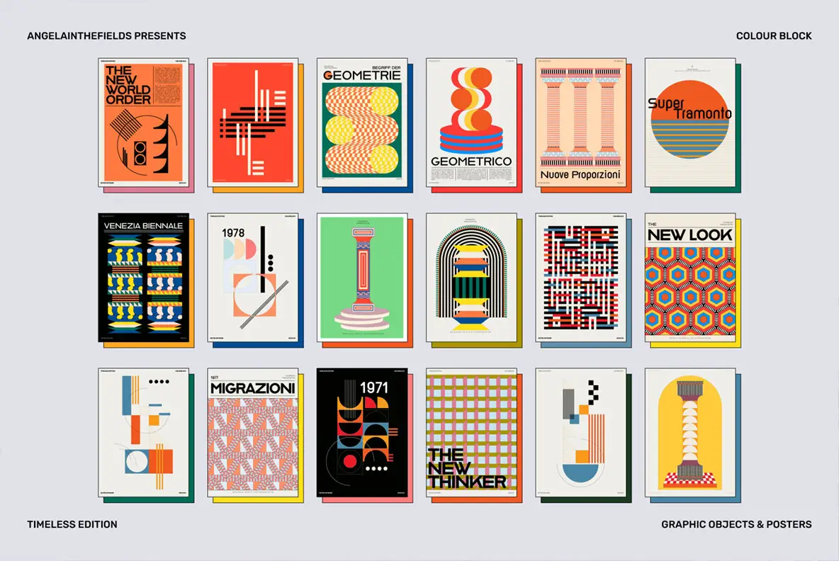 Retro Colour Block Vector Objects Graphics - YouWorkForThem