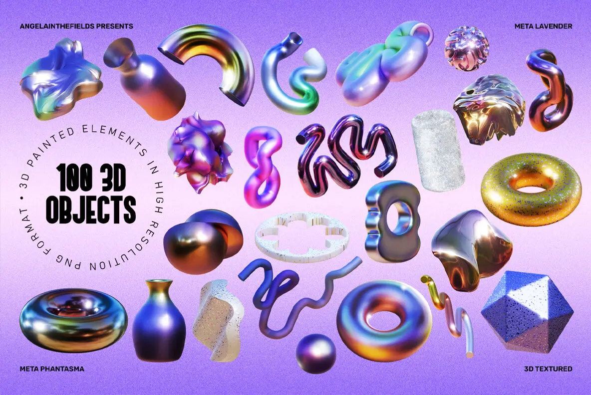 3D Meta Lavender Objects Graphics - YouWorkForThem