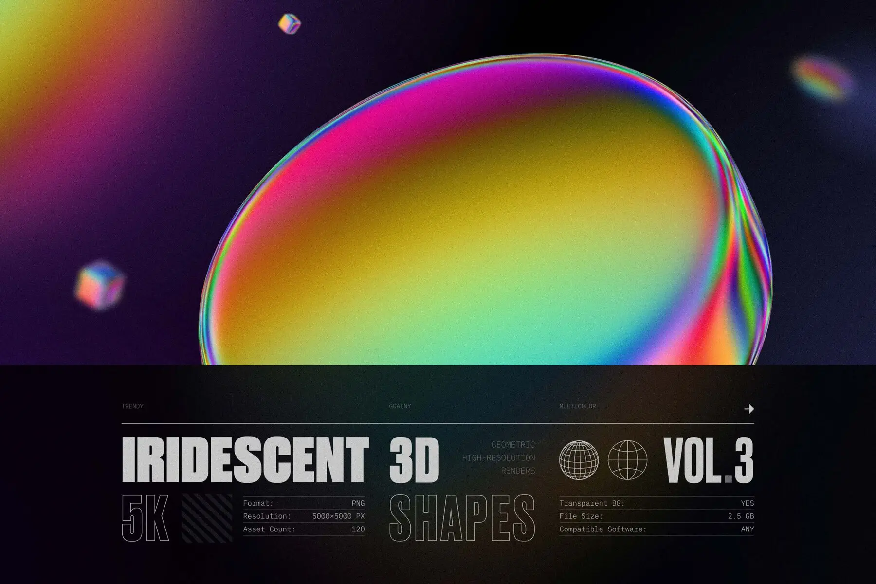120 Iridescent geometric 3D shapes pack Vol.3 3D - YouWorkForThem